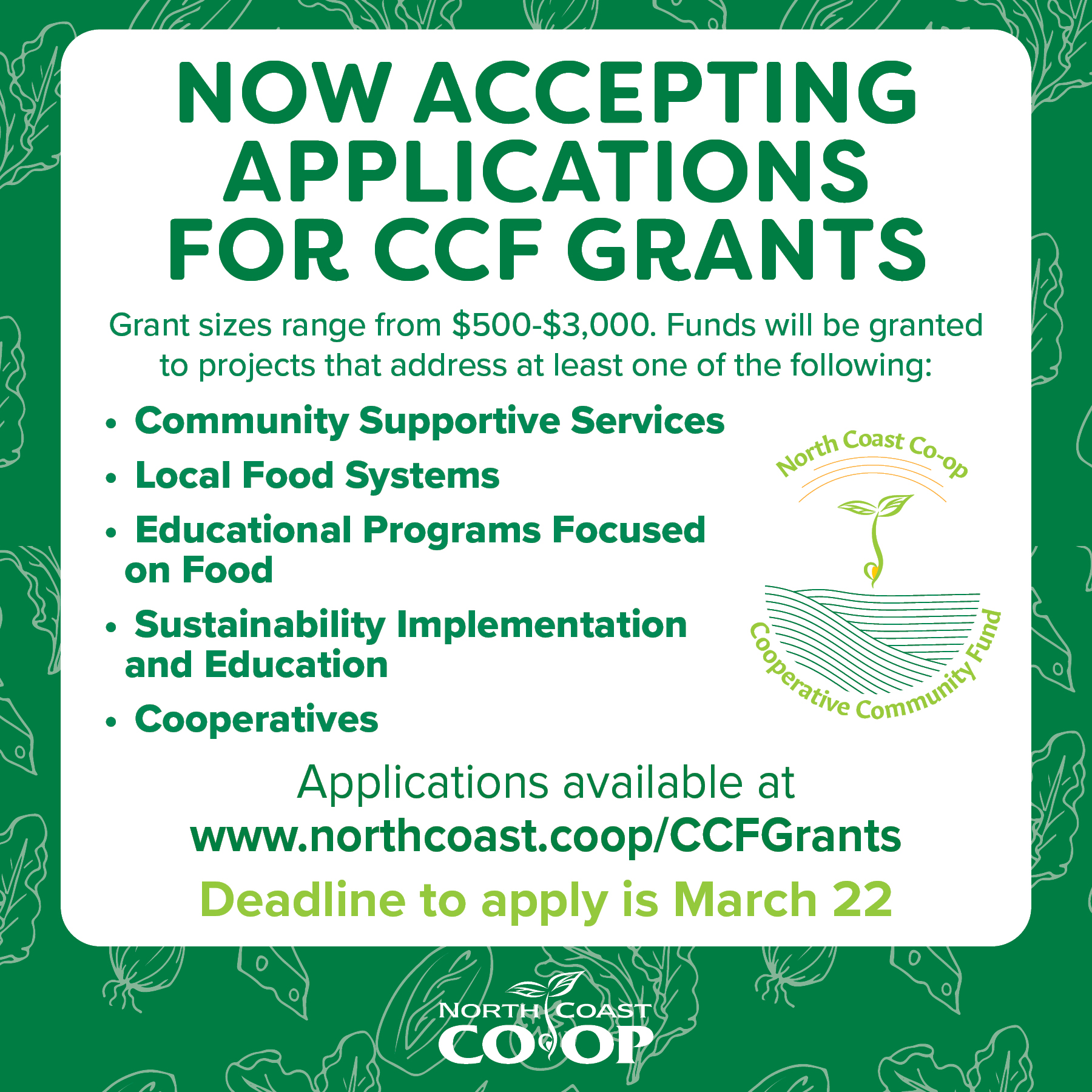 CCF Grants are Now Available! · North Coast Co-op